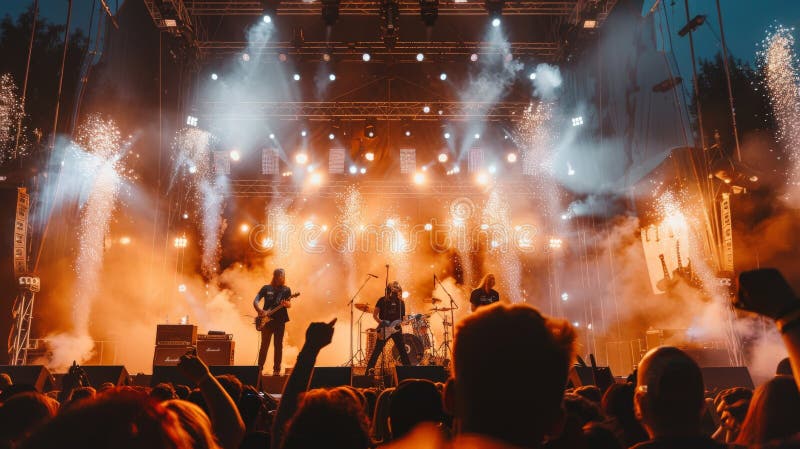 Rock Concert with Fireworks and Stage Lights Stock Illustration ...