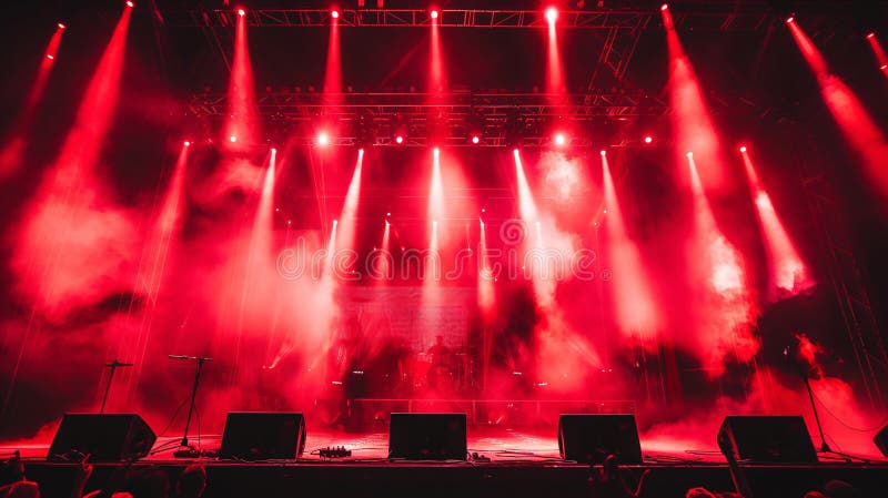 Rock Concert Stage with Dramatic Red Lighting and Smoke Effects during ...