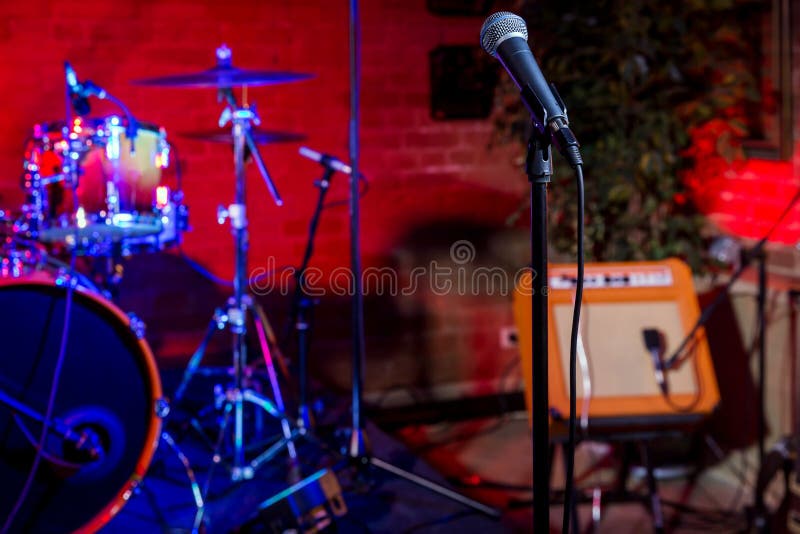 Rock concert stage stock photo. Image of instrument, microphone - 58514460