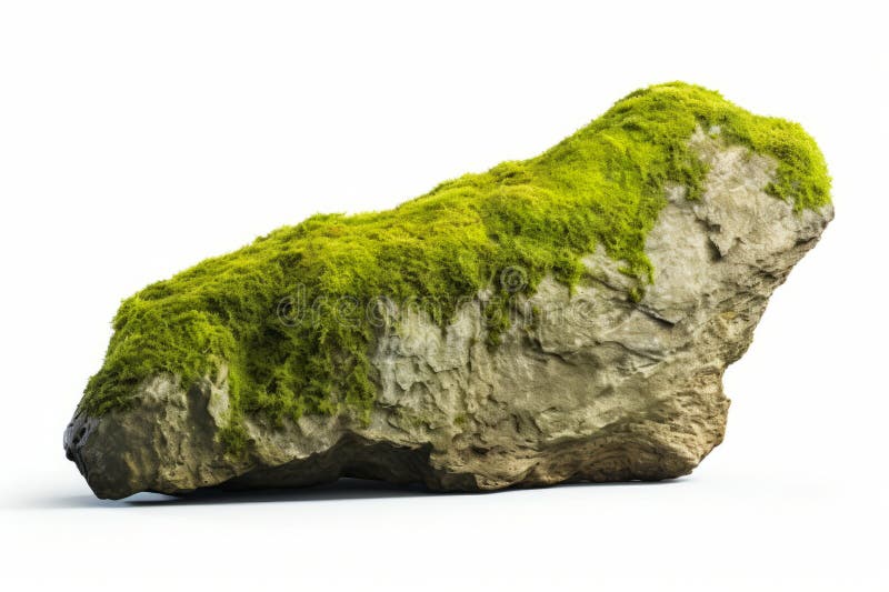Rock Covered in Moss with White Background Behind it. Generative AI ...