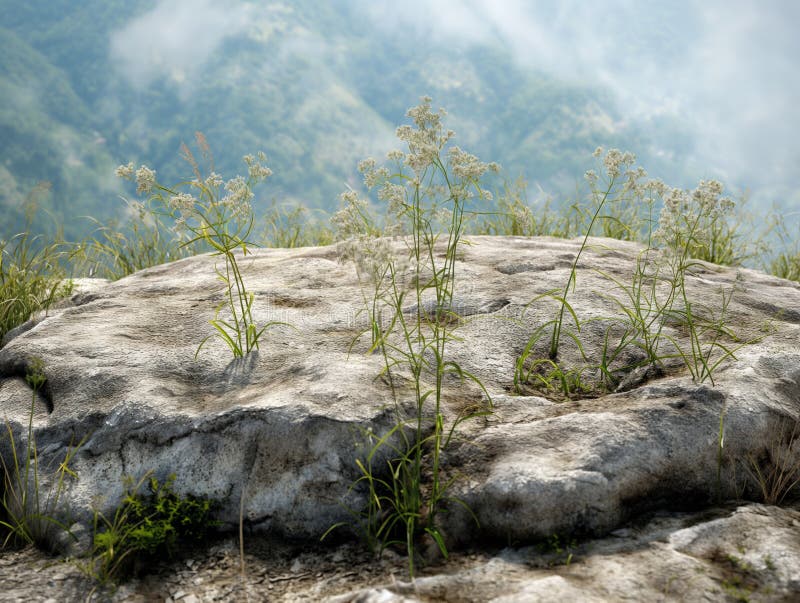 A Rock Covered in Weeds and Grass Stock Photo - Image of background ...