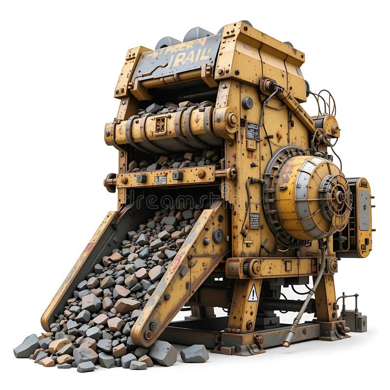 Rock Crusher Processing Stones Heavy Industrial Machine on a White ...