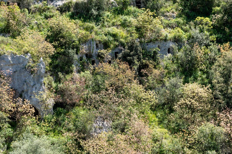 Rock-cut Tombs in the Hillside of Pantalica Stock Photo - Image of ...