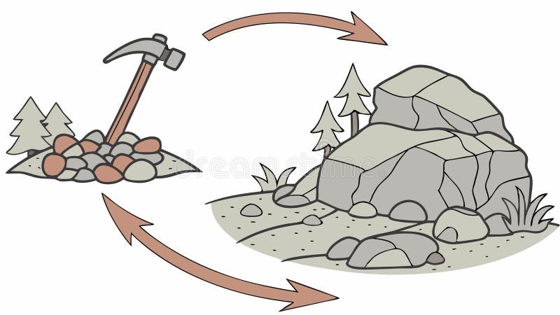 Rock Cycle with Pickaxe, Geological Processes and Mining, Vector Design ...