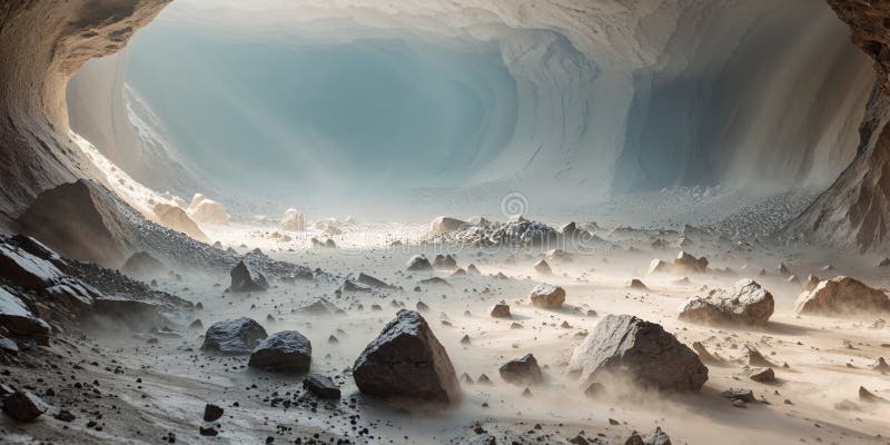 Rock Debris and Dust Fill a Cavernous Space after a Geological ...