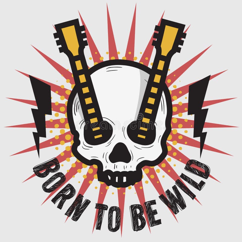 Rock Vector Design with Human Skull Bones and a Guitar. Stock Vector ...