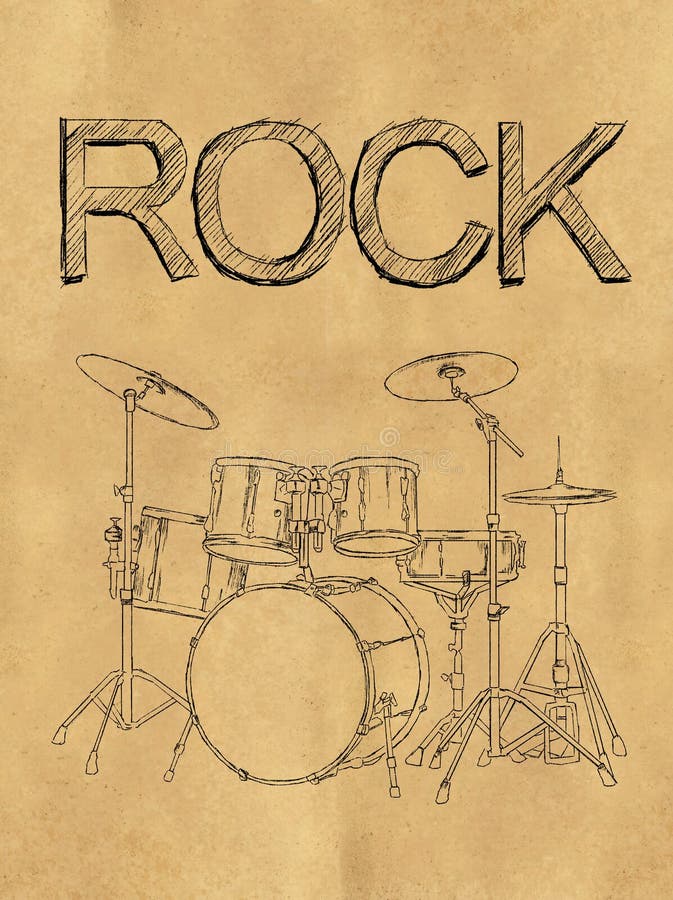Rock Drum Sketch on Paper stock illustration. Illustration of paper ...