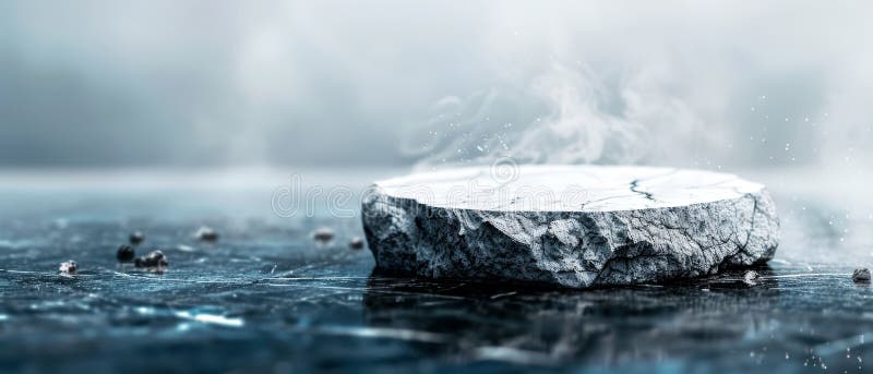 A Rock Emitting Smoke at Its Peak in the Midst of a Water Body Stock ...