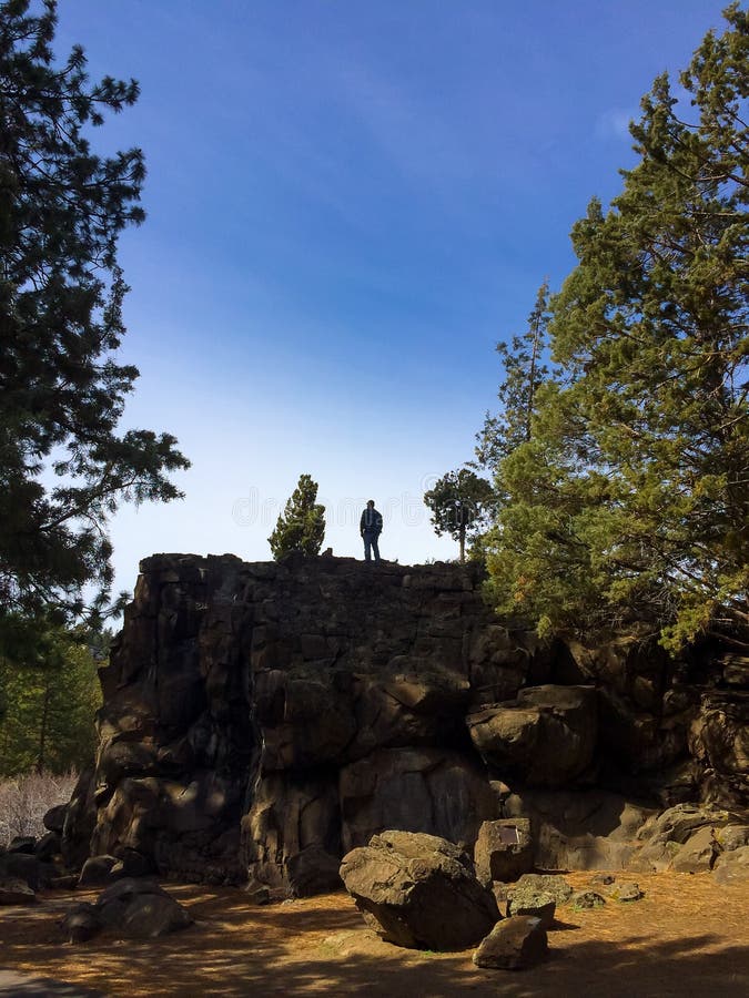 Rock Exploration Deschutes Forest Stock Photo - Image of climb, person ...