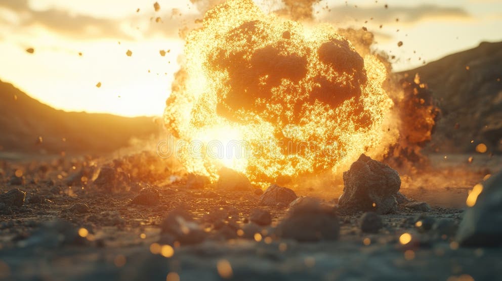 Rock Explosion in a Desert Landscape at Sunset with Dramatic Sky and ...