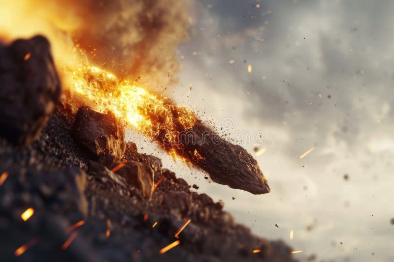 Rock Explosion with Flames and Smoke Stock Image - Image of explosion ...
