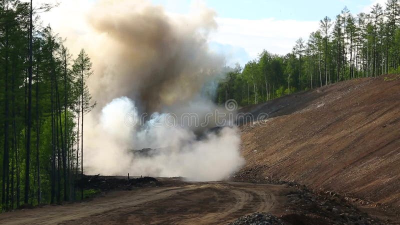 Rock Explosion during Road Construction Stock Video - Video of summer ...