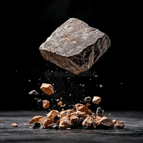 A Rock Falling into the Air Over a Pile of Rocks Stock Image - Image of ...