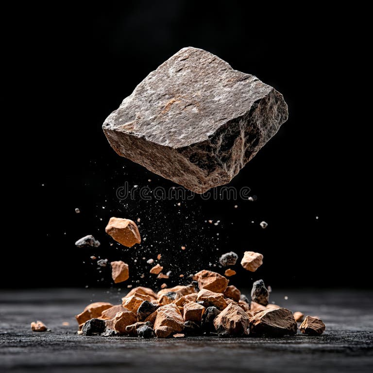 A Rock Falling into the Air Over a Pile of Rocks Stock Image - Image of ...