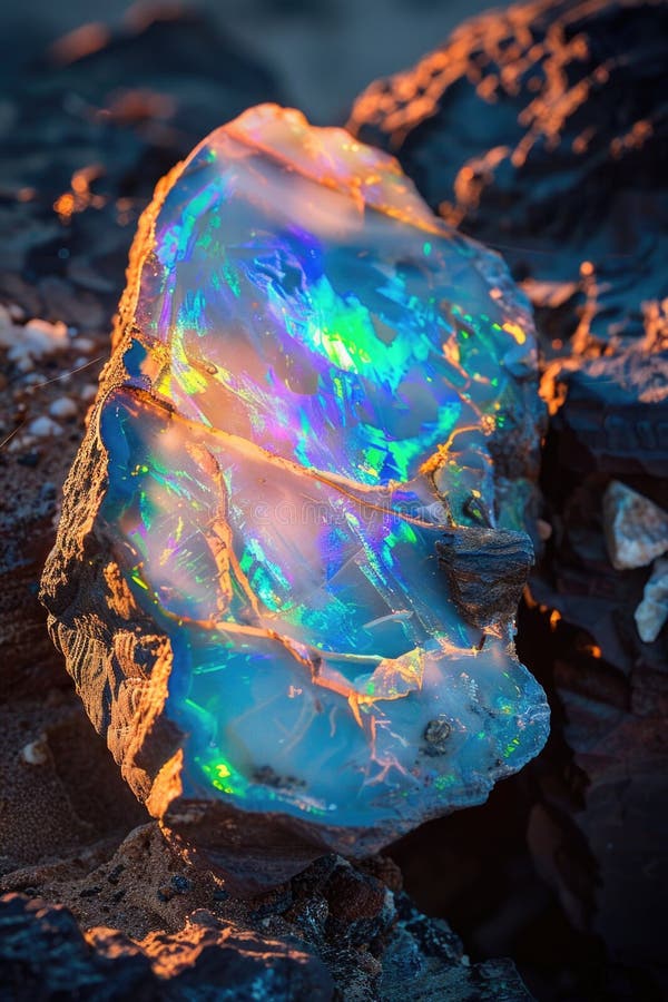 A Rock Featuring a Colorful Stone with a Rainbow Effect Stock Photo ...