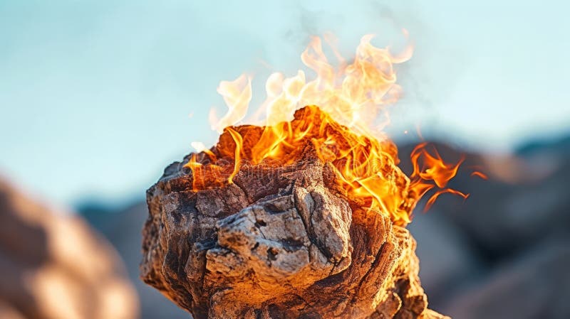 A Rock with a Fire on it Close-up. Generative AI. Stock Illustration ...