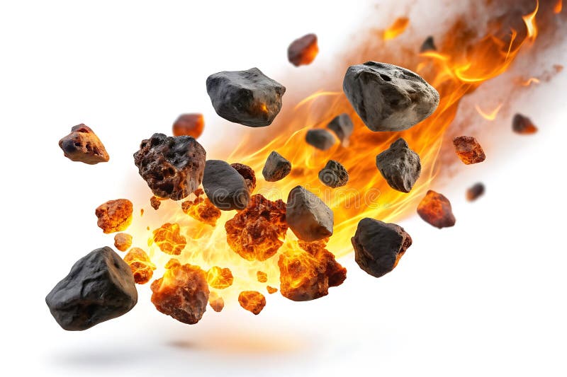 A Rock is Flying through the Air with a Fire Behind it Stock ...