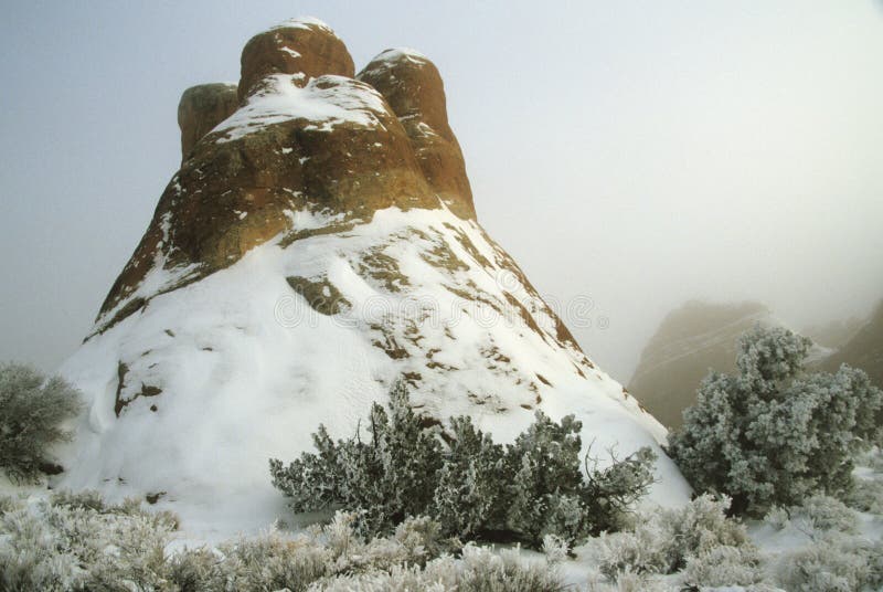 Rock in fog stock photo. Image of cold, mist, snow, park - 12785952