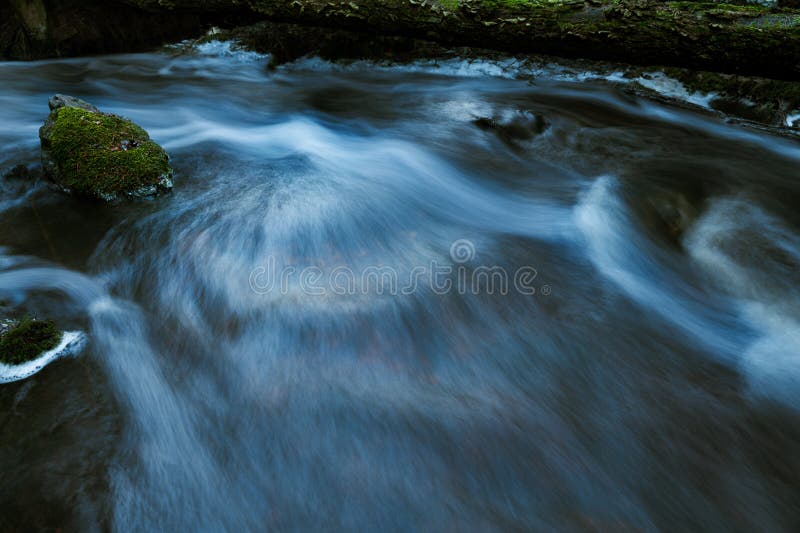 Rock in Forest Stream with Smooth Watyer Stock Image - Image of ...