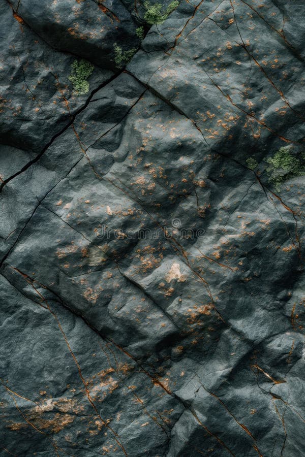 Rock Formation Close-up with Moss and Lichen on Rough Dark Gray Granite ...