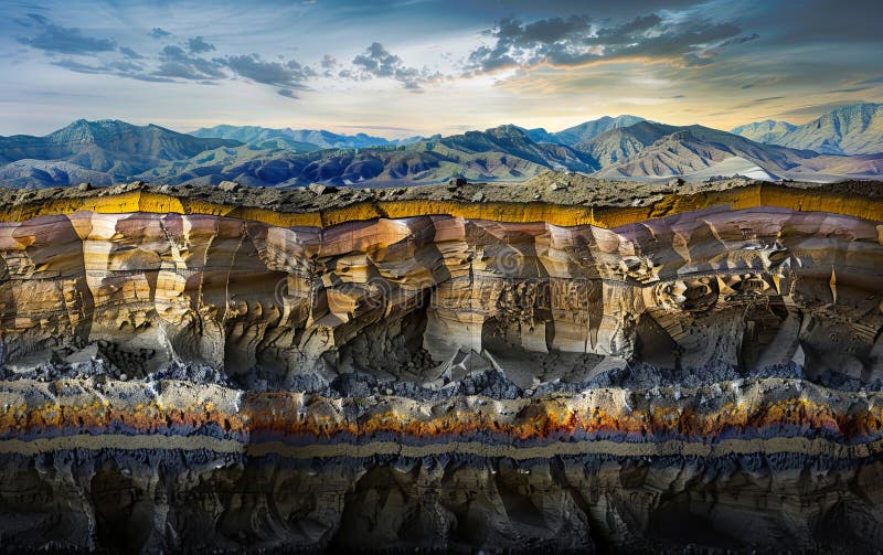 A Rock Formation with Different Colors and Mountains Stock Image ...