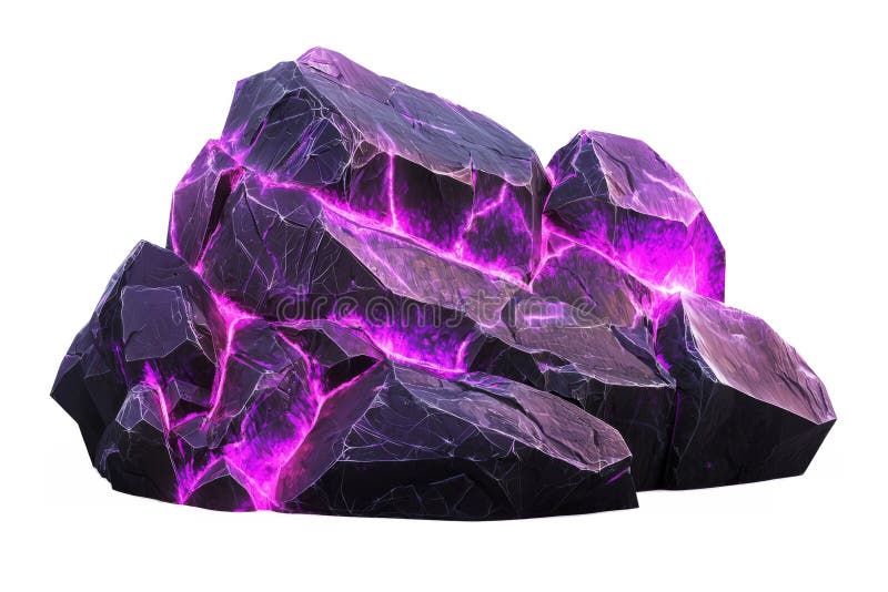 Rock Formation Glowing Purple Patterns Low Poly White Background Stock ...