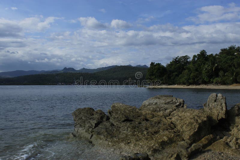 Rock Formation Island on Shore Waves Ocean Water Tiny Splashing in the ...