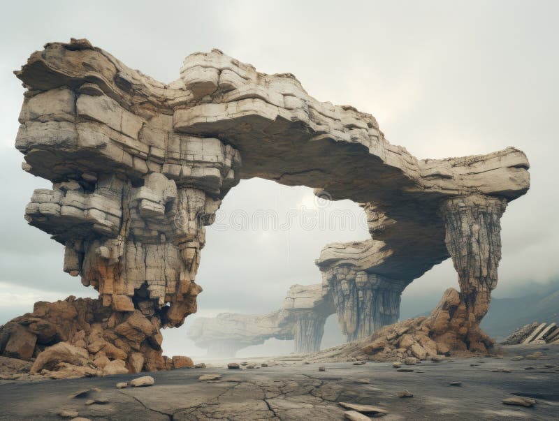 A Rock Formation with a Large Arch Stock Illustration - Illustration of ...