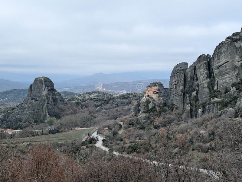 Rock Formation in the Meteora with a Monastery Stock Image - Image of ...