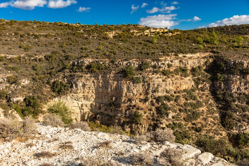 Rock Formation with Sparse Shrubs in the Cyprus Mountains Stock Image ...