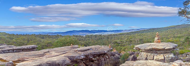 Rock Formations in Blue Mountains with Cairns, Dense Forests, and ...