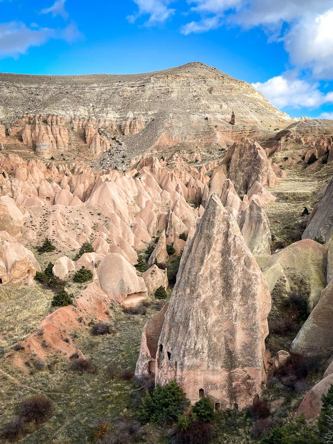 Rock Formations in Cappadocia, Red Valley Stock Image - Image of road ...