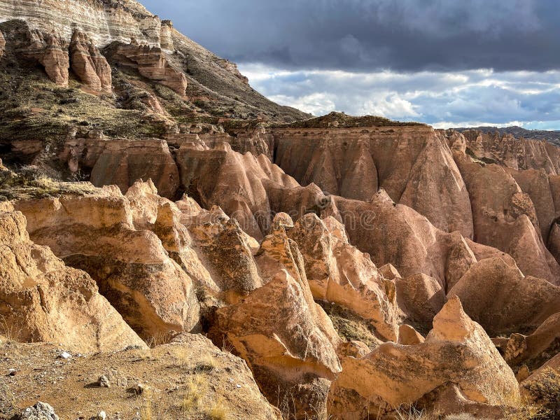 Rock Formations in Cappadocia, Red Valley Stock Image - Image of area ...