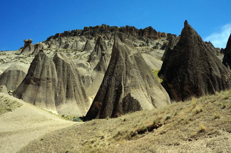 Conical Rock Formations, Cappadocia, Turkey Stock Photo - Image of ...