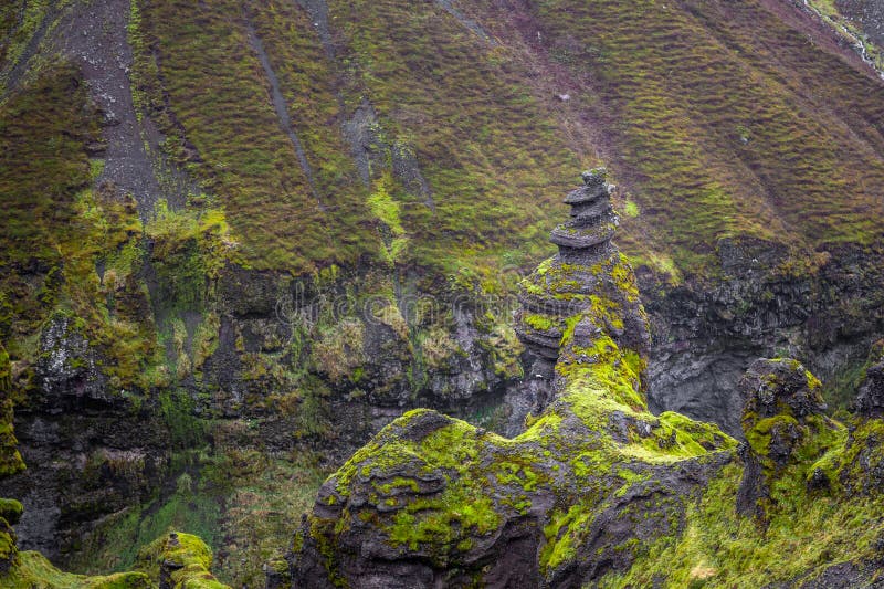 Rock Formations Covered with Moss in Mulagljufur Canyon, Spring ...