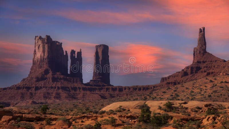 Rock Formations at Monument Valley Under Evening Sky Stock Image ...