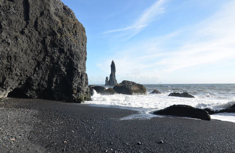 Rock Formations Off of Reynisfjara Beach in Vik Iceland Stock Photo ...