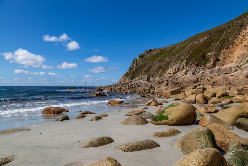 Rock Formations on Porth Nanven Beach on the Cornwall Coast, with a ...