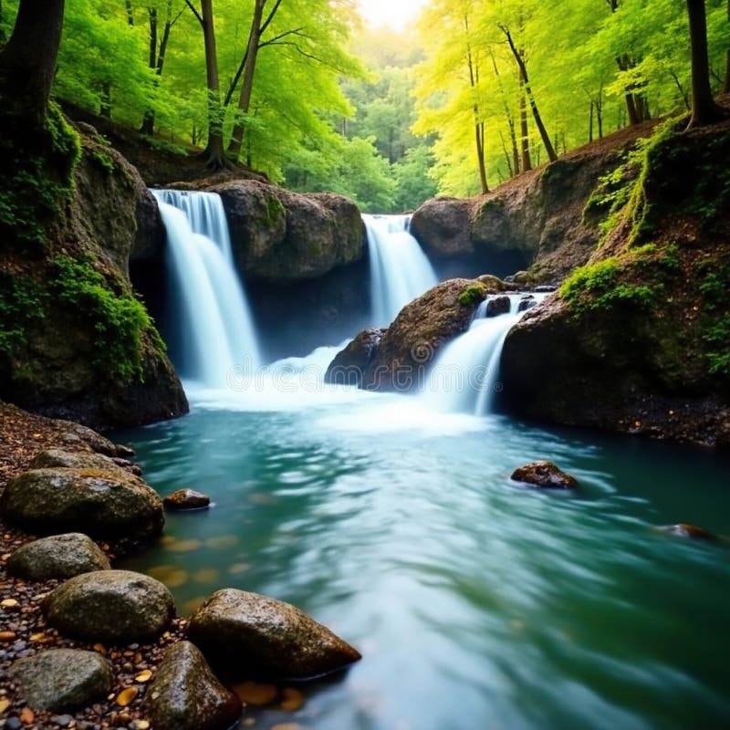 Rock Formations and Waterfalls Cascade into a River River Natural Stock ...