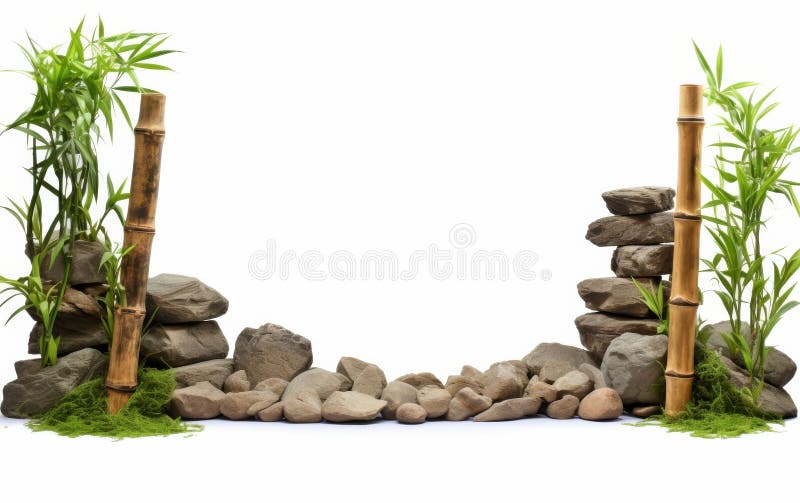 A Rock Garden with Bamboo Trees and Rocks Stock Illustration ...