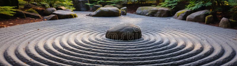 A Rock Garden with Circular Lines in the Sand Stock Illustration ...