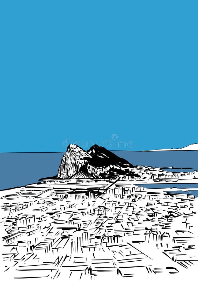 The Rock of Gibraltar from South East Stock Illustration - Illustration ...