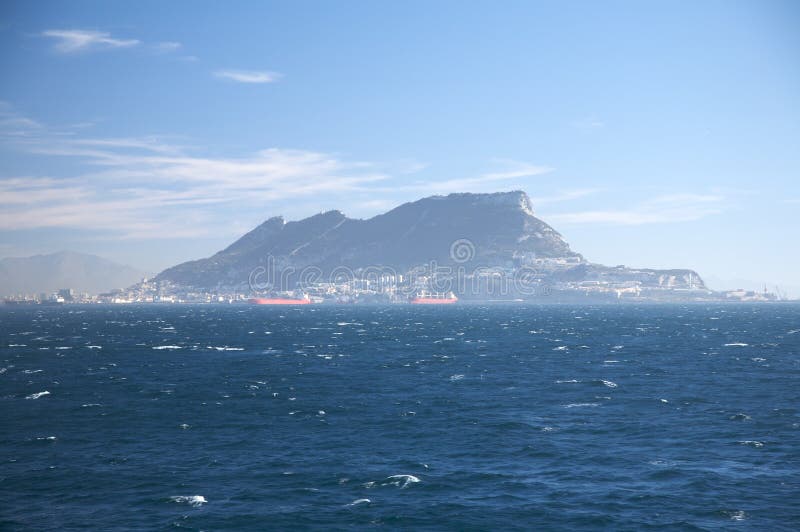 The Rock of Gibraltar from Ocean Stock Photo - Image of ocean, crane ...