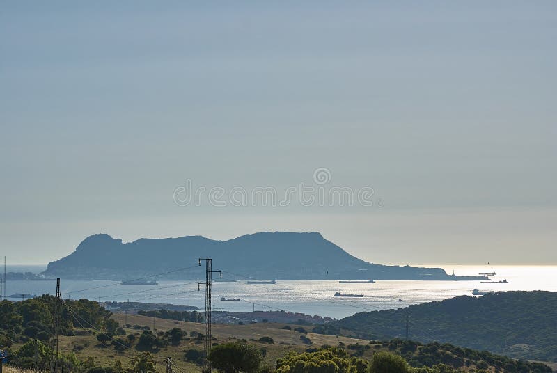 The Rock of Gibraltar at the Coast Line of the Mediterranean Sea. Stock ...