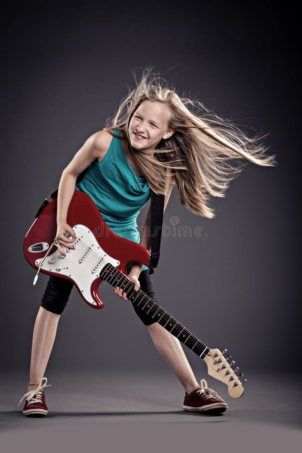 Rock girl stock image. Image of guitar, happy, hair, person - 31999345