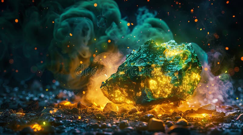 A Rock with Green Flames and Smoke Stock Photo - Image of yellow, color ...