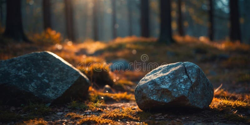 A Rock is on the Ground with a Bright Light Shining on it. Stock ...