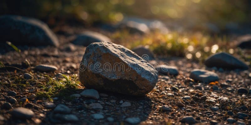 A Rock is on the Ground with a Bright Light Shining on it. Stock ...
