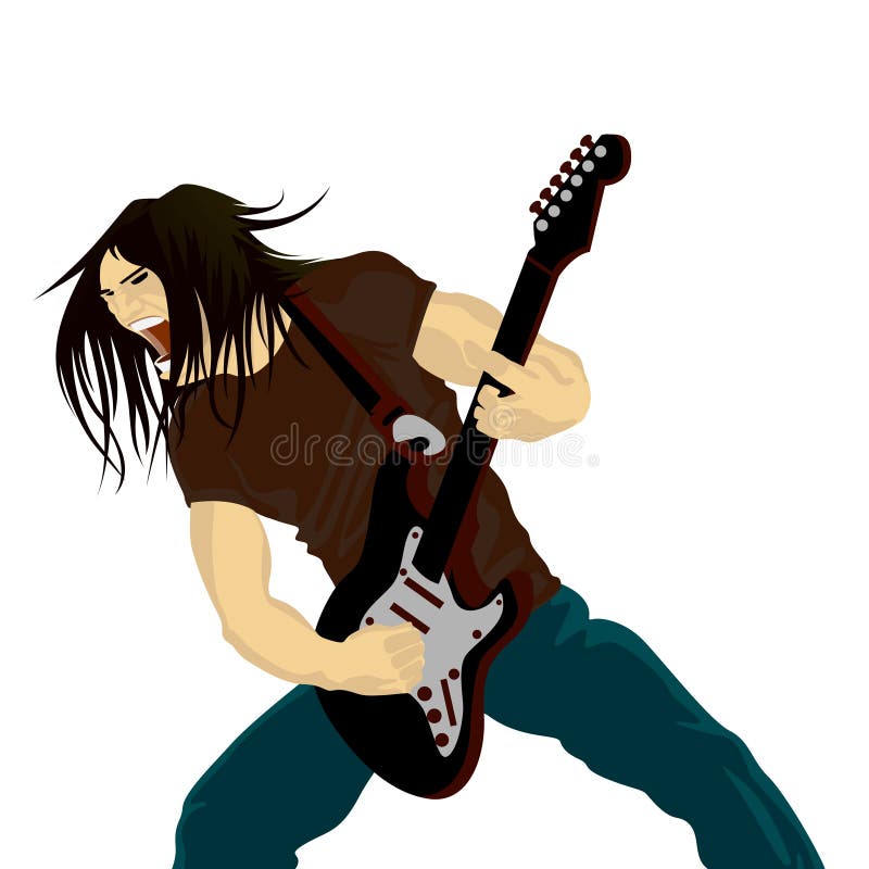 Cartoon rock guitarist stock vector. Illustration of long - 26741702