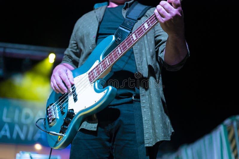 Rock Guitarists in Concert at Night Blue Tones Stock Image - Image of ...